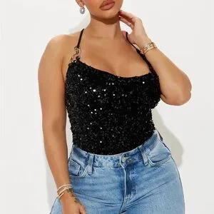 Fashion Nova | Tops | Black Sequin Halter Top | Poshmark